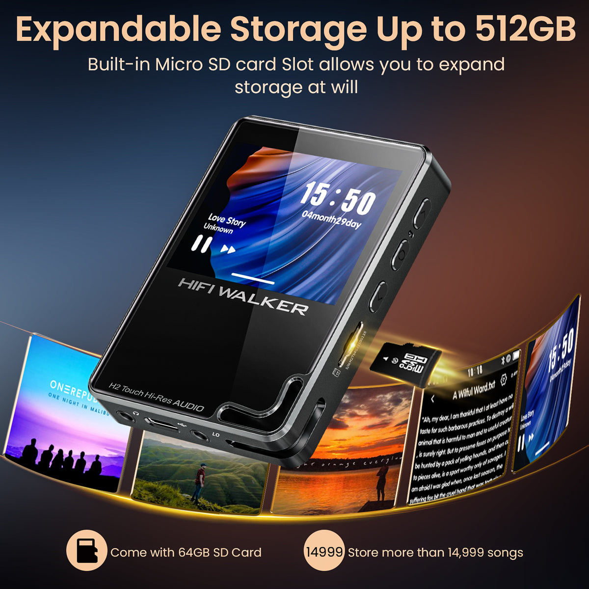 HiFi Walker H2 Touch – Touchscreen Hi-Fi MP3 Player for Lossless Music ...