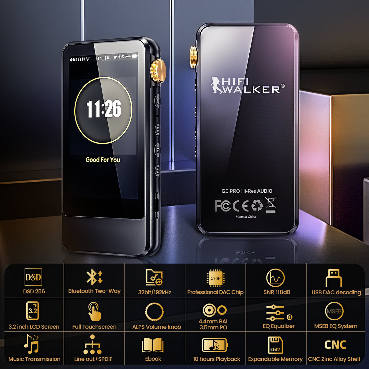 HiFi Walker H20 Pro – Hi-Res Digital Audio Player with Dual DAC ...